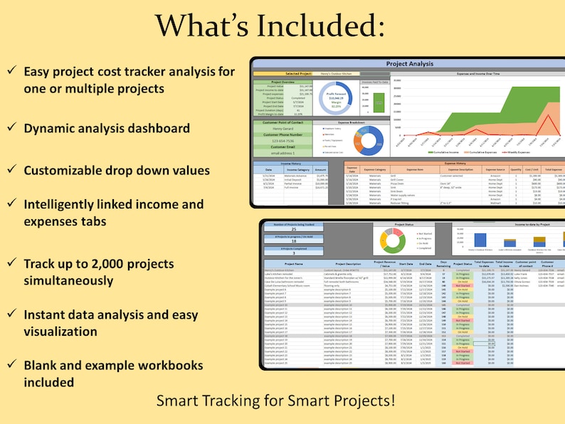 Project Cost Tracker Spreadsheet, Excel Expense and Income Tracking ...