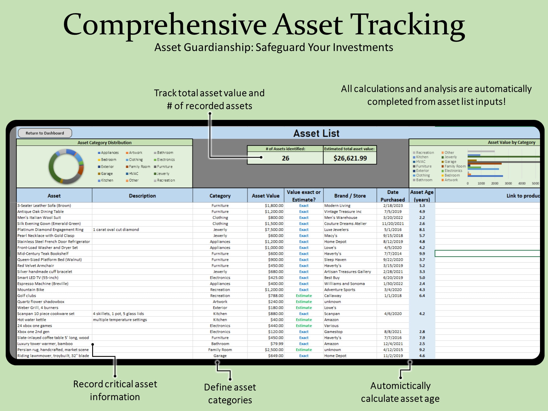 Home Inventory Asset Tracker Spreadsheet, Insurance Personal Property Tracking, Maximize ...