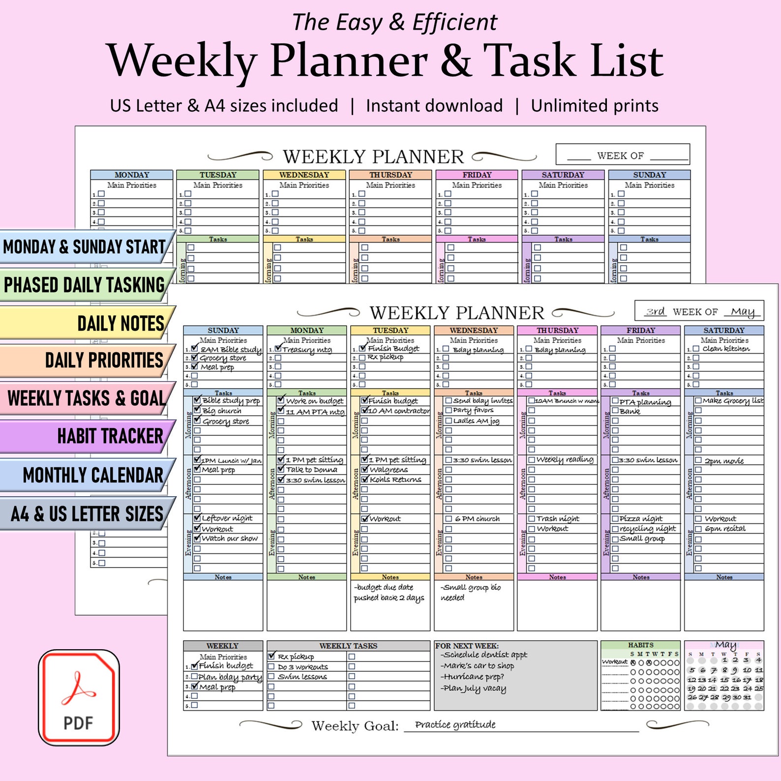 Weekly Planner Printable, Daily Schedule Organizer, Editable To-do List ...