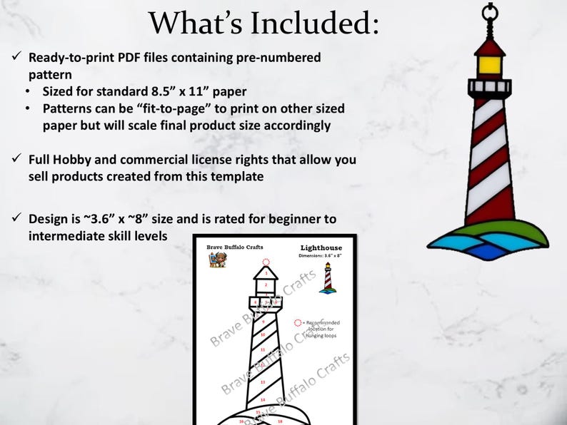 Lighthouse Stained Glass Pattern Template, PDF Suncatcher DIY Stencil ...