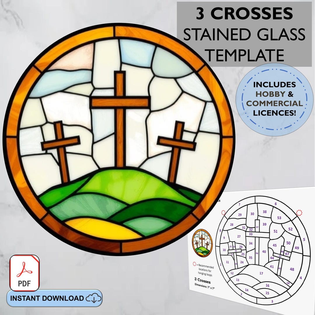 3 Crosses on Calvary, Stained Glass Pattern. Christian DIY Template ...