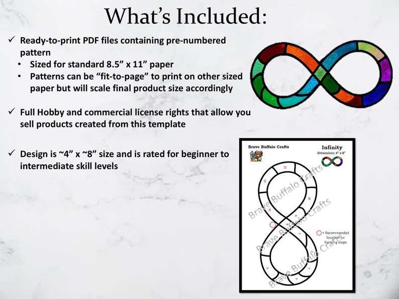 Infinity Symbol Stained Glass Pattern Template, PDF Suncatcher DIY Stencil, Commercial Hobby Art ...