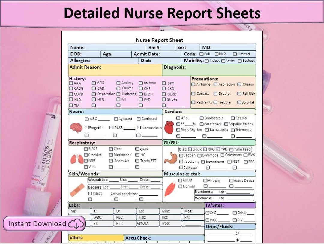 Nurse Report Template, ICU Nursing Report, RN BSN Floor Handoff ...