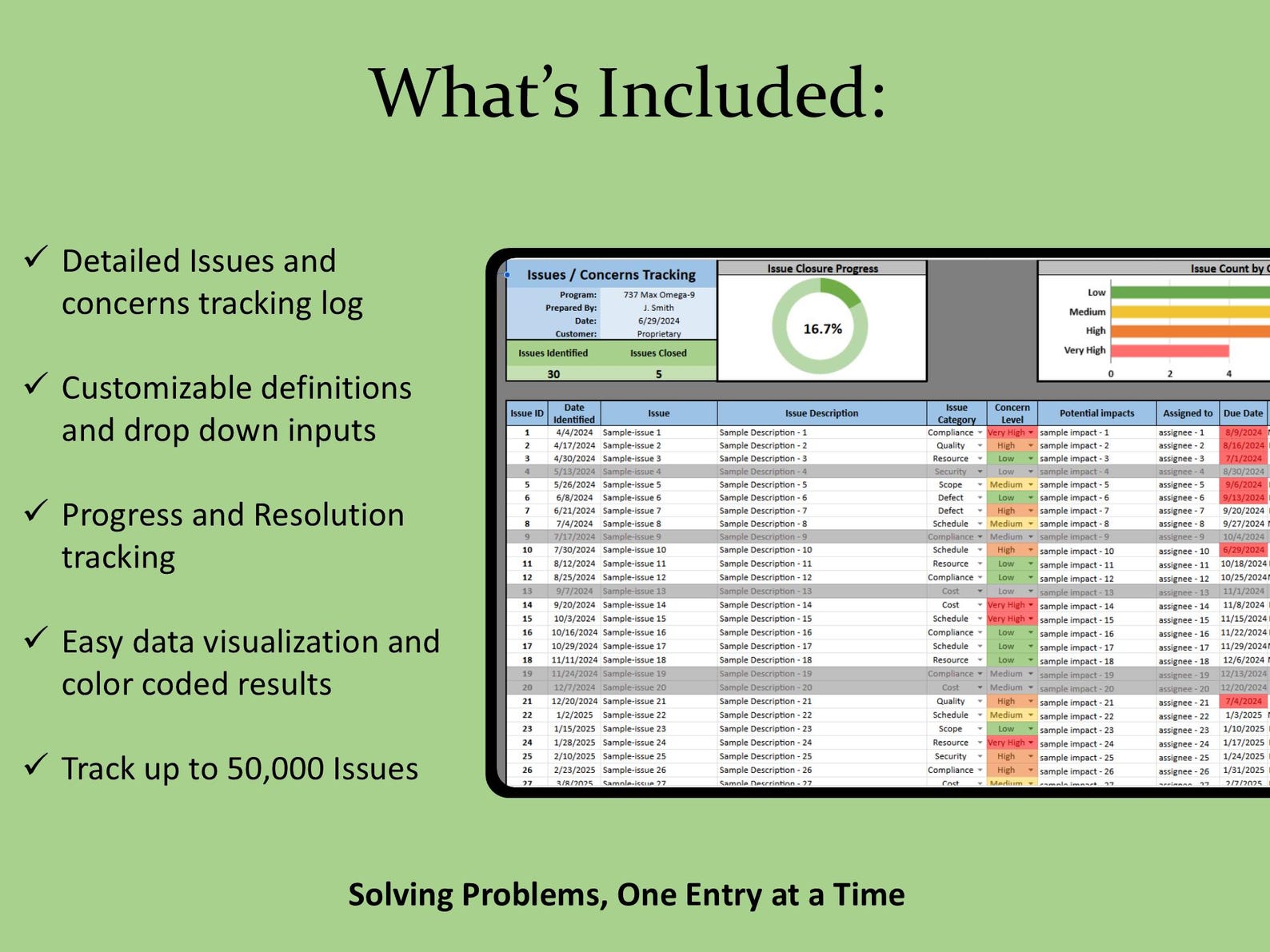 Issues & Concerns Tracker Google Sheets Spreadsheet, Issue Tracking ...