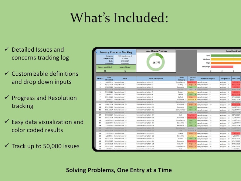 Issues & Concerns Tracker Google Sheets Spreadsheet, Issue Tracking ...