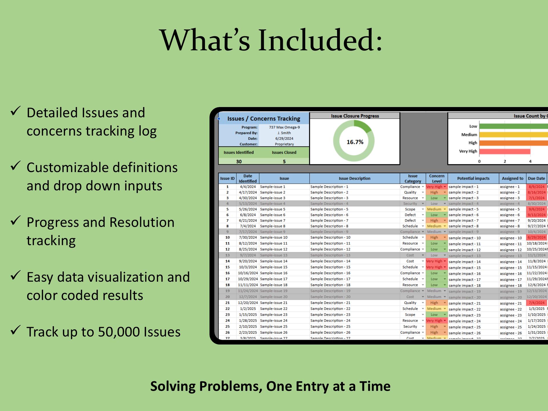 Issues & Concerns Tracker Google Sheets Spreadsheet, Issue Tracking ...