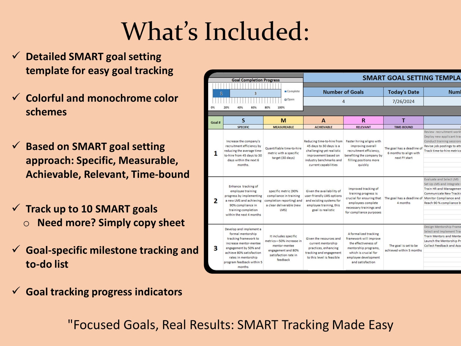 SMART Goal Setting Template, Objectives Tracking Spreadsheet, Excel ...
