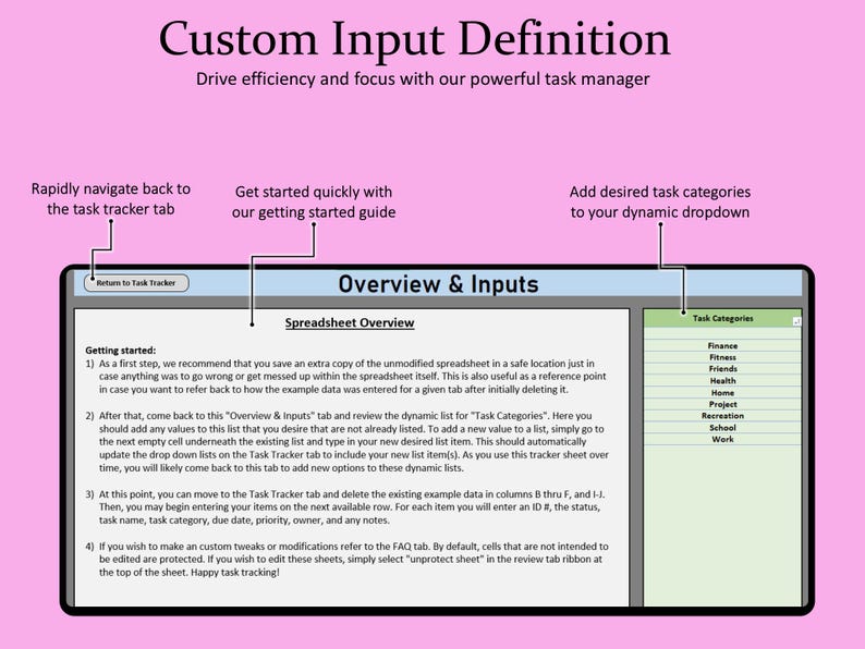 Task Tracker Spreadsheet, Excel & Google Sheets To-do List ...