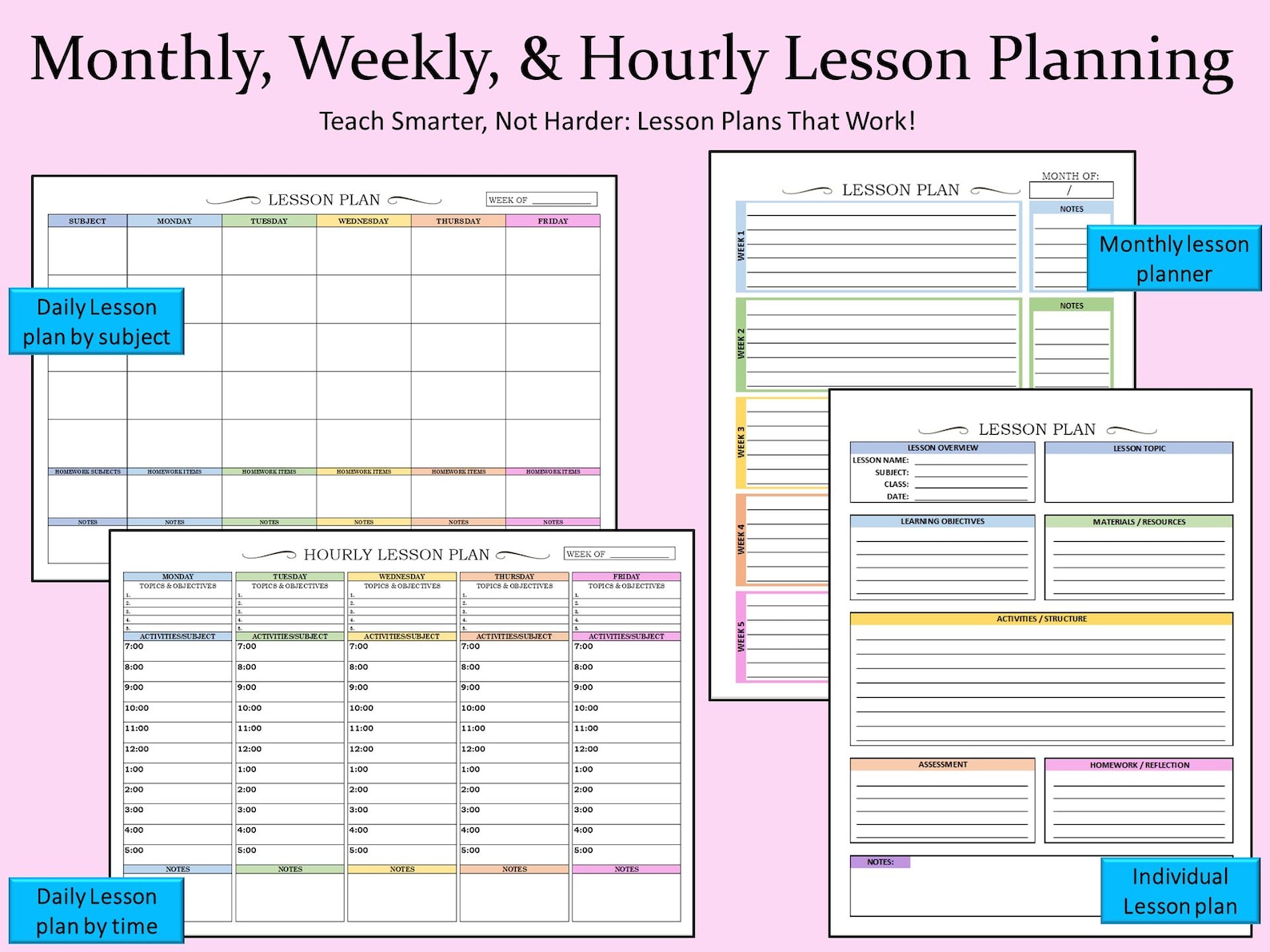 Colorful Lesson Plan Template, Teacher Lesson Planning Printable, Home ...