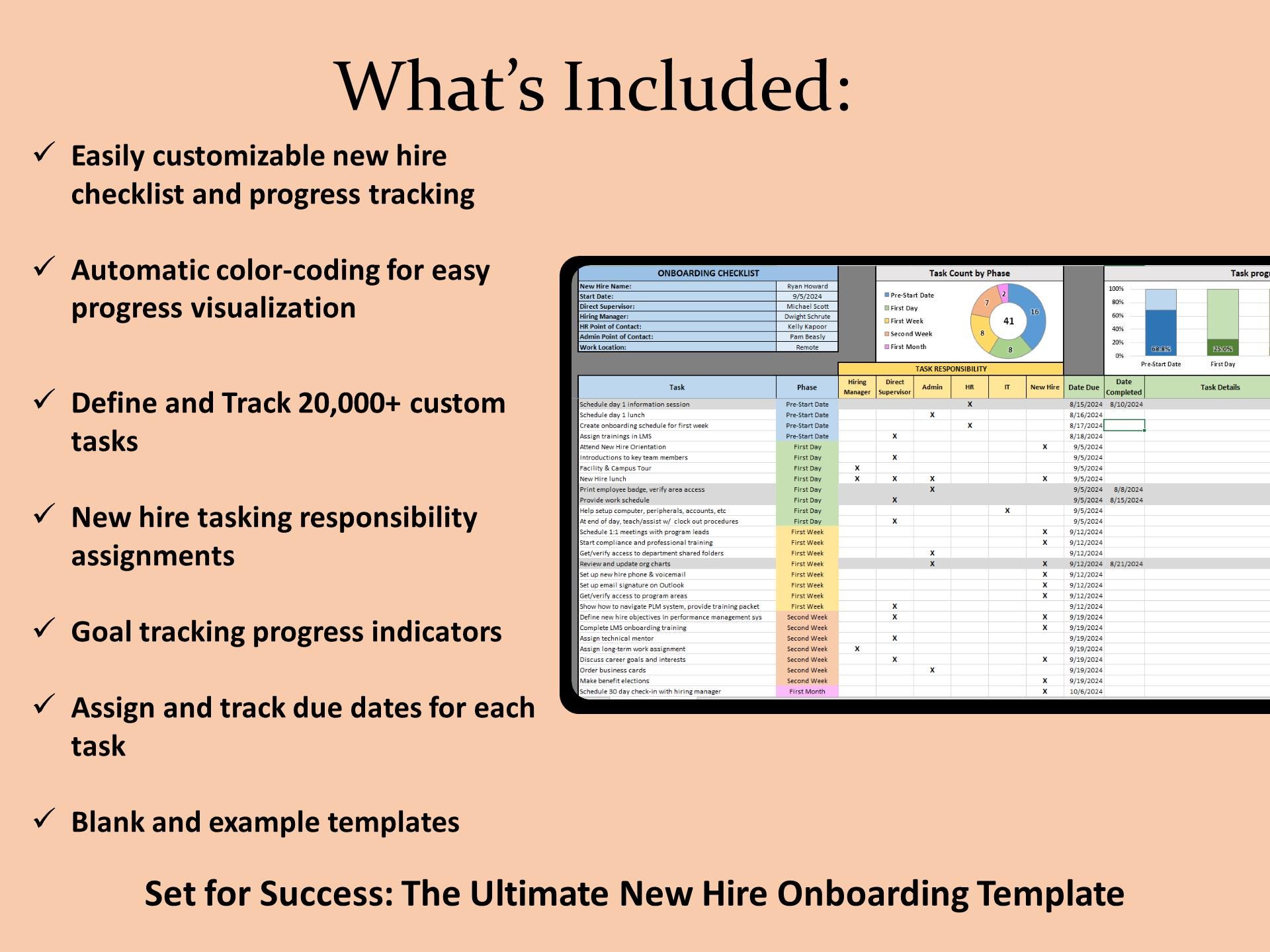 New Hire Onboarding Checklist, HR Excel & Google Spreadsheet Template ...