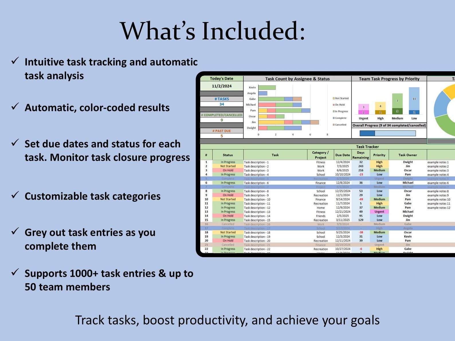Team Task Tracker Spreadsheet, Google & Excel To-do List, Project ...