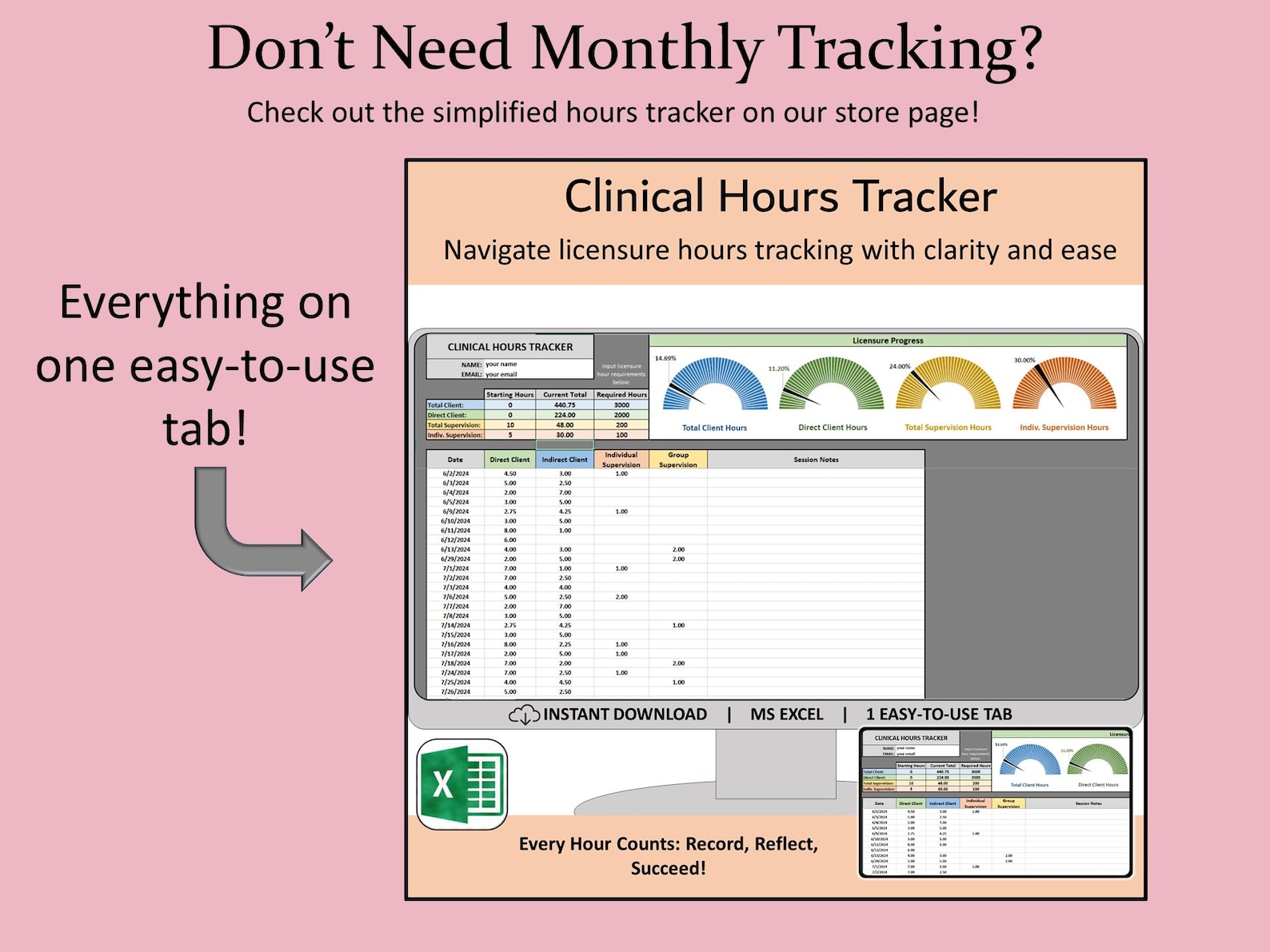 Premium Clinical Hours Tracker Spreadsheet, Excel Licensure Log, Social ...