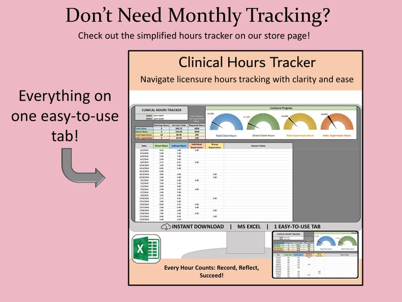 Premium Clinical Hours Tracker Spreadsheet, Excel Licensure Log, Social ...