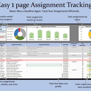 Assignment Tracker Spreadsheet, Excel Student Planner Template, School ...