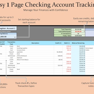 Checkbook Register Spreadsheet for Excel and Google Sheets, Checkbook ...