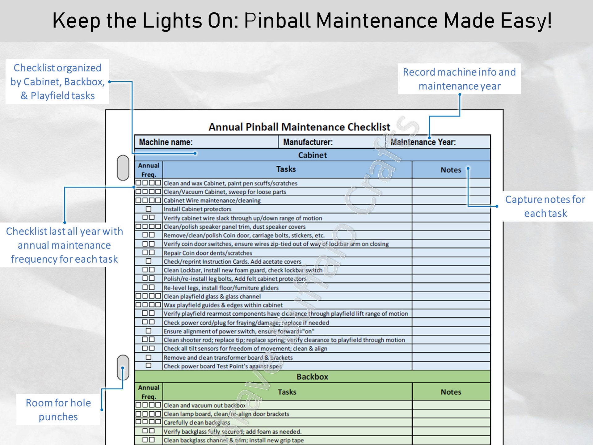 Pinball Maintenance Checklist, Comprehensive Upkeep Task List for ...