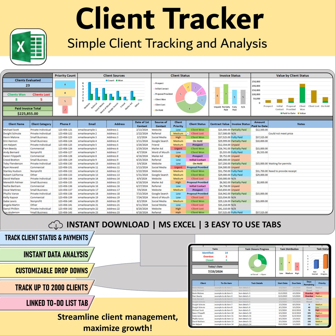 Client Tracker Spreadsheet for Small Businesses, Excel CRM Management ...