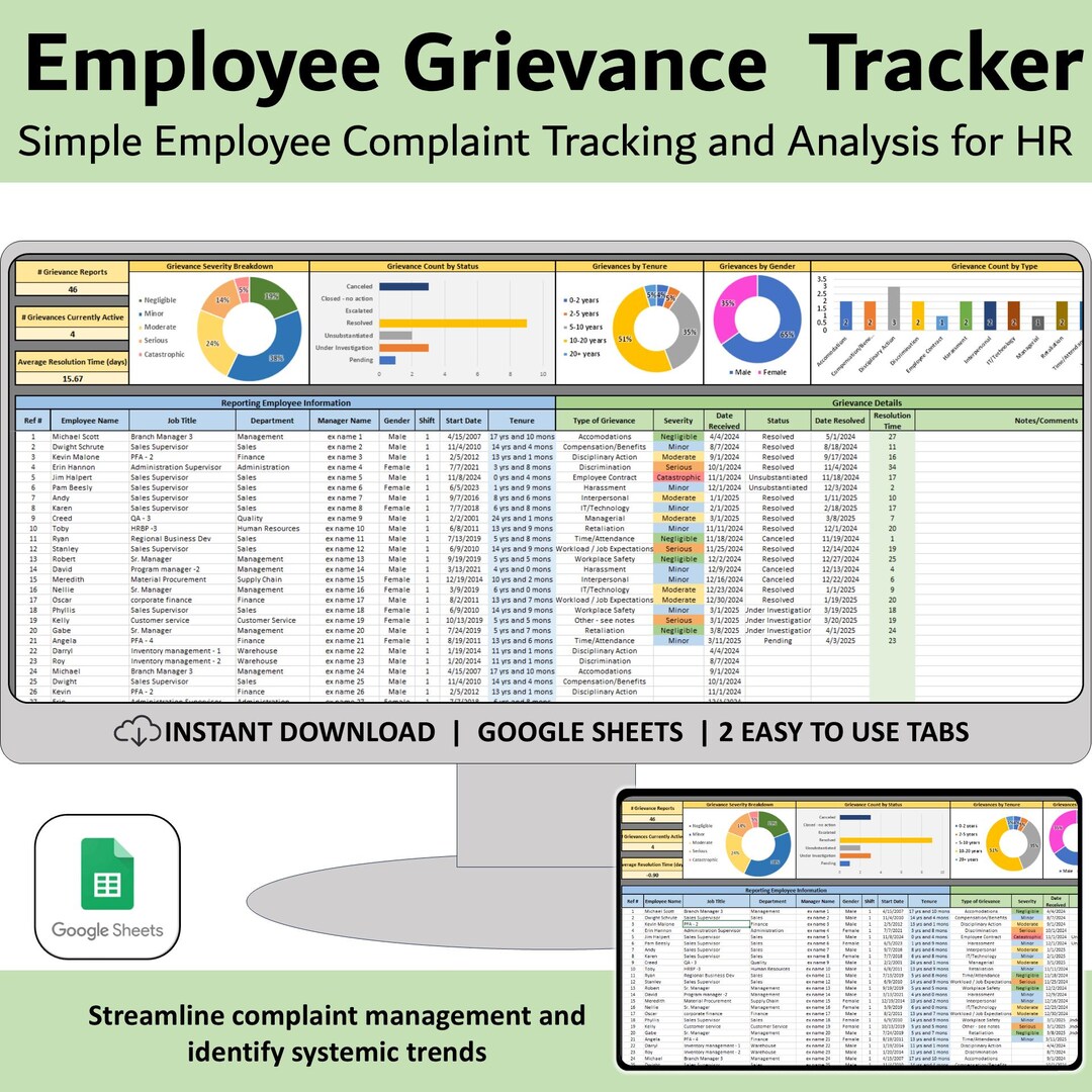 HR Employee Complaint Tracker, Human Resources Workforce Grievance ...