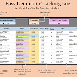 Tax Deduction Tracker Spreadsheet, Google Sheets Itemized Expenses ...