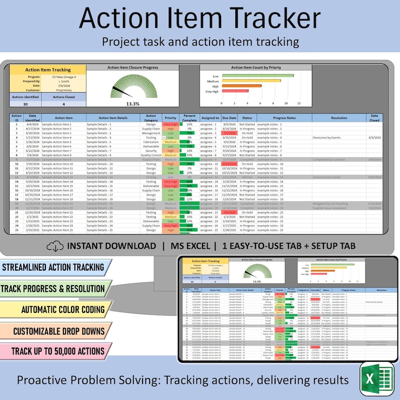 Action Item Tracker Spreadsheet, Excel To-do List and Task Tracking ...