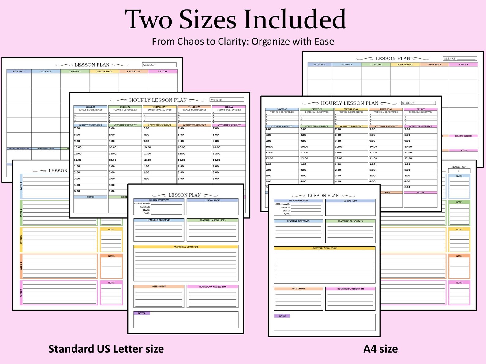 Colorful Lesson Plan Template, Teacher Lesson Planning Printable, Home School Academic Teaching ...