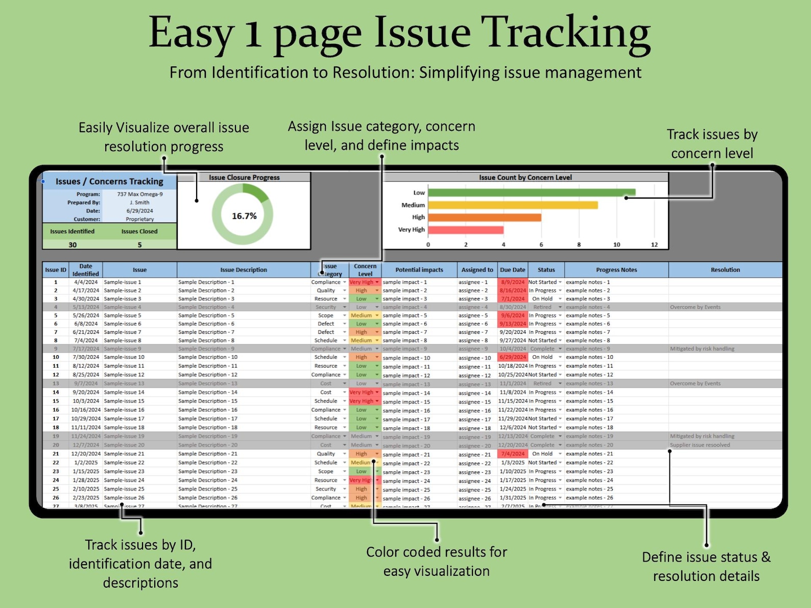 Issues & Concerns Tracker Google Sheets Spreadsheet, Issue Tracking ...