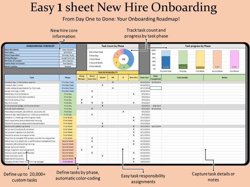 New Hire Onboarding Checklist, HR Excel & Google Spreadsheet Template ...