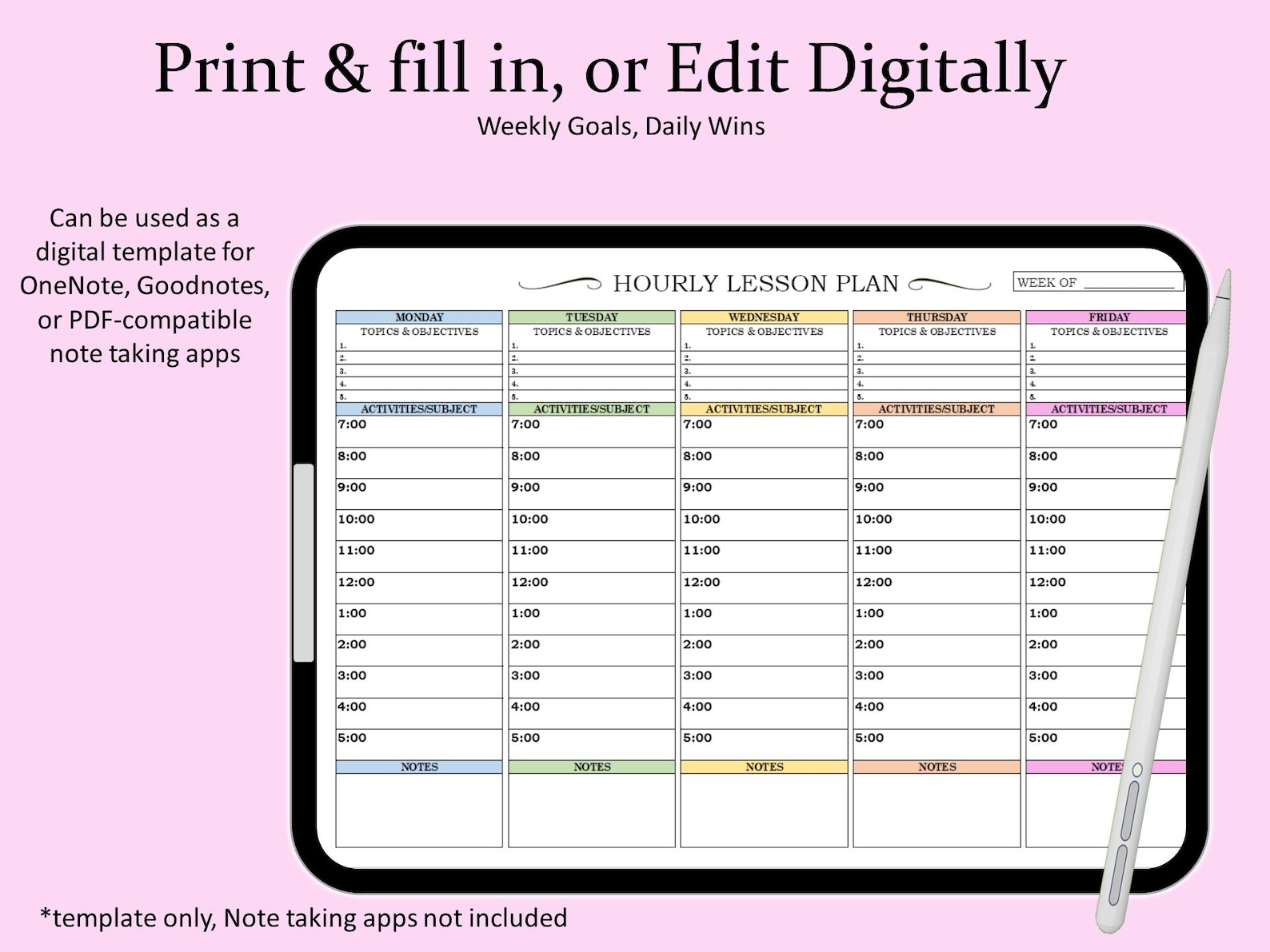 Colorful Lesson Plan Template, Teacher Lesson Planning Printable, Home ...