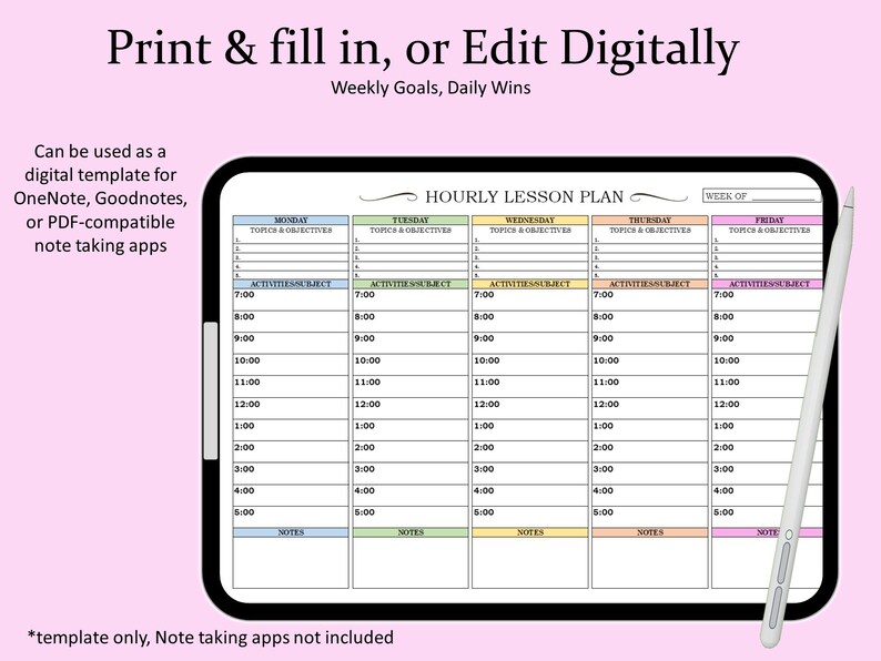 Colorful Lesson Plan Template, Teacher Lesson Planning Printable, Home ...