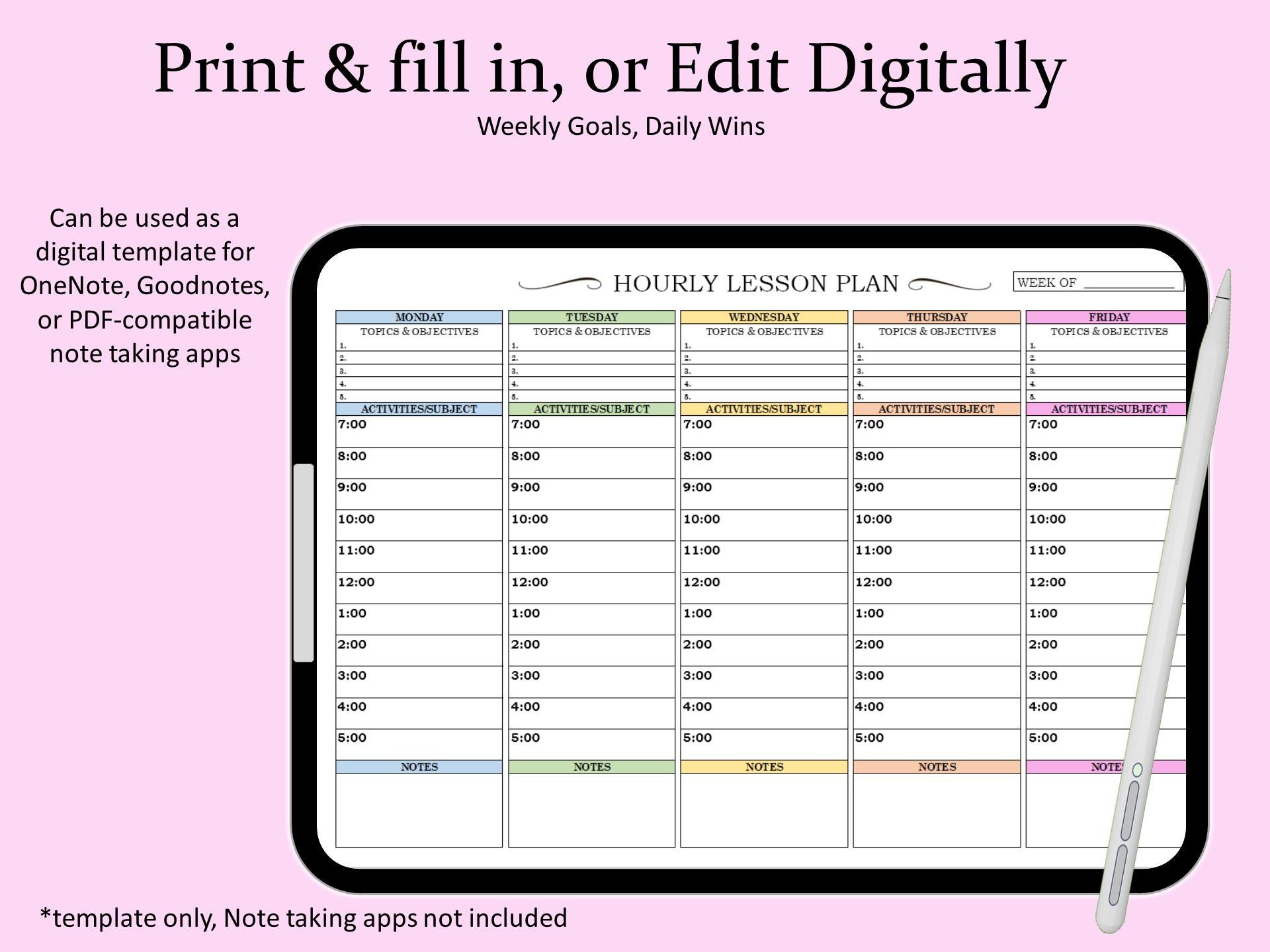 Colorful Lesson Plan Template, Teacher Lesson Planning Printable, Home School Academic Teaching ...