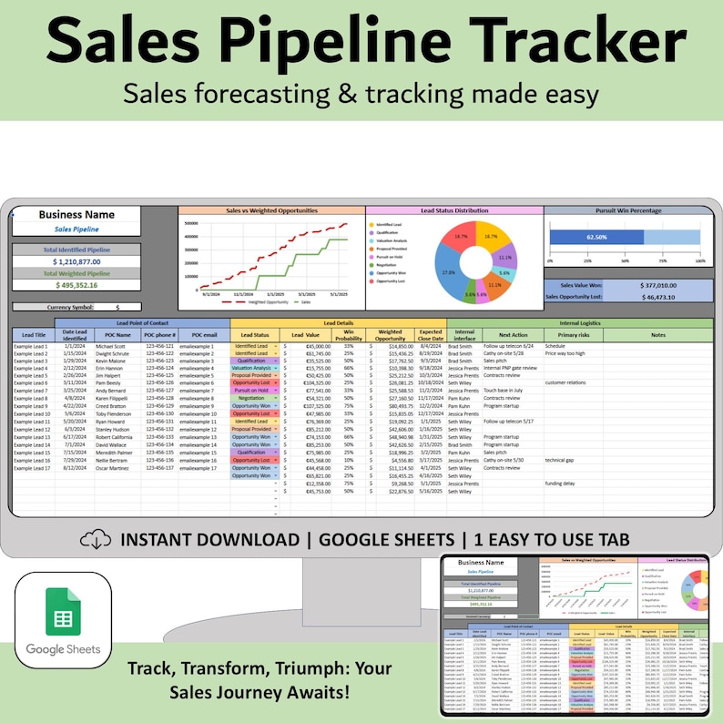 Sales Pipeline Tracker Spreadsheet, Google Sheets CRM Client Tracking ...