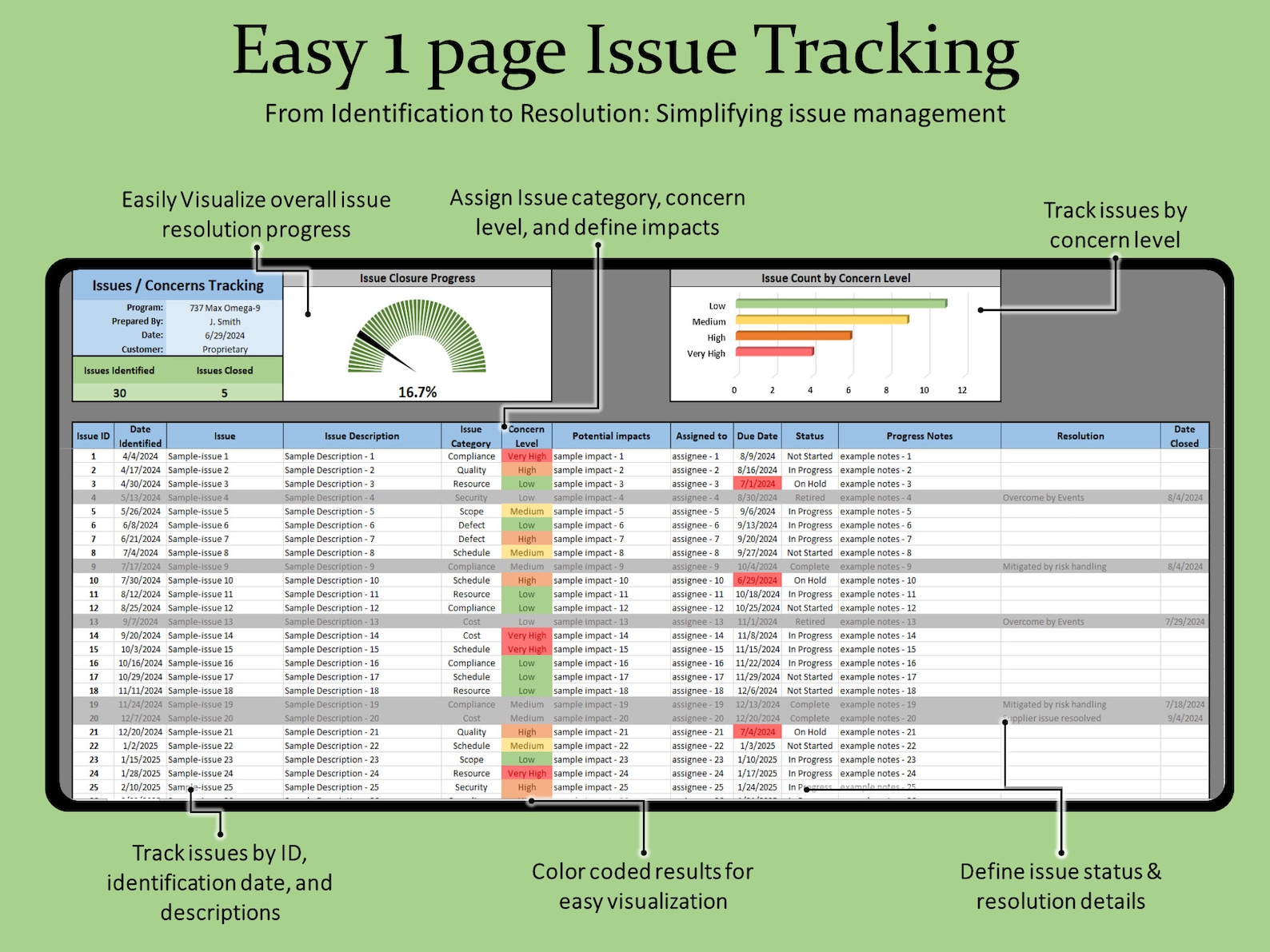 Issues and Concerns Tracker Spreadsheet, Excel Issue Tracking ...