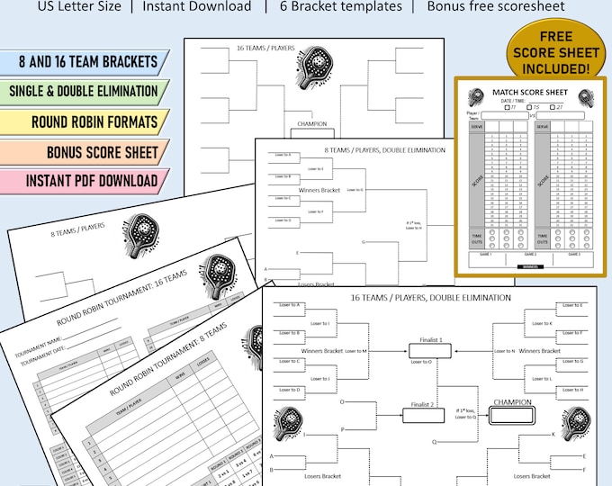 Ultimate Pickleball Tournament Spreadsheet, Player Tournament, 6 to 16 ...