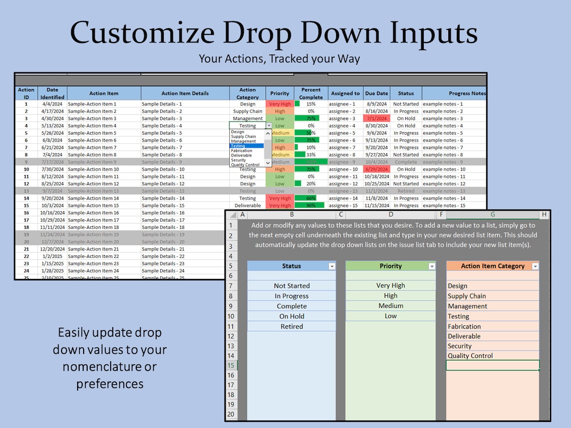 Action Item Tracker Spreadsheet, Excel To-do List and Task Tracking ...