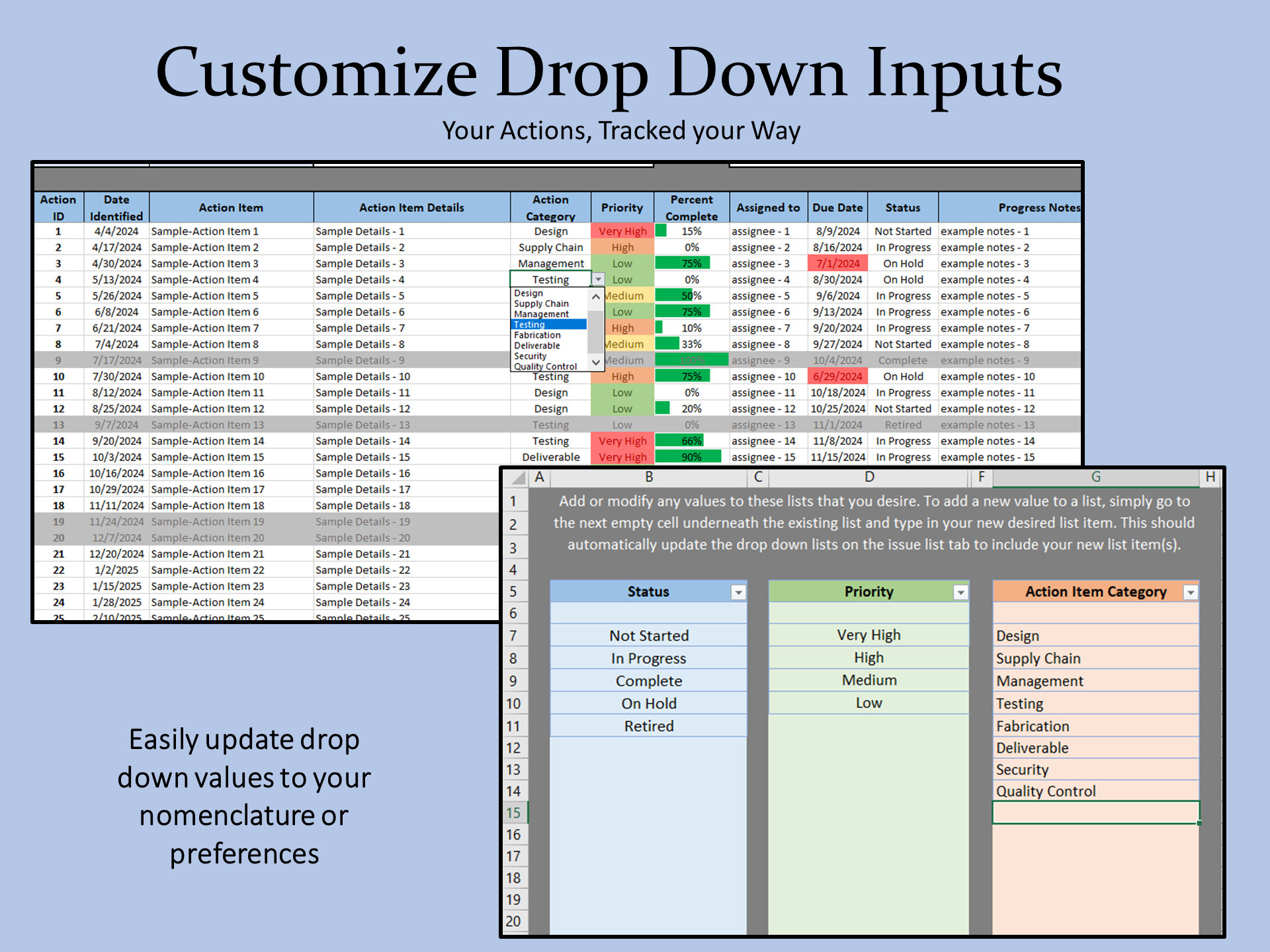 Action Item Tracker Spreadsheet, Excel To-do List and Task Tracking ...
