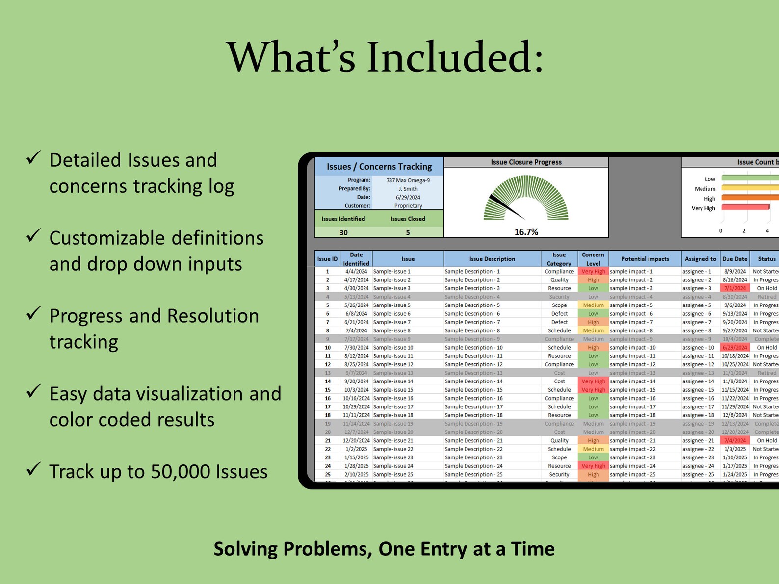 Issues and Concerns Tracker Spreadsheet, Excel Issue Tracking ...