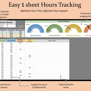 Clinical Hours Tracker Spreadsheet, Excel Licensure Hour Log, Social Work, Counseling, Therapy ...