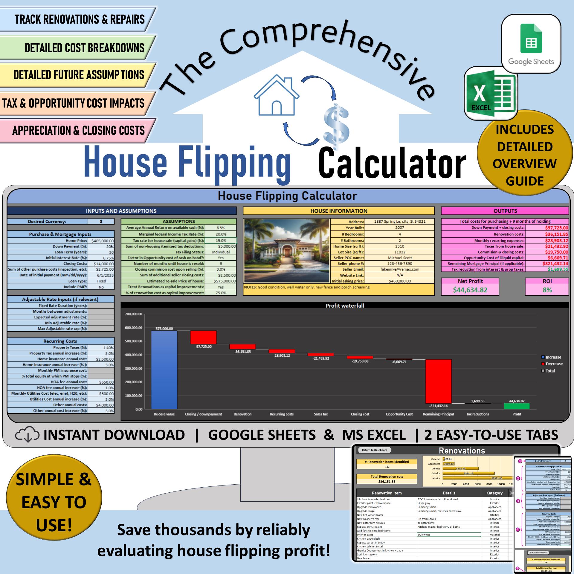 House Flipping Calculator Spreadsheet, Fix & Flip Real Estate ...