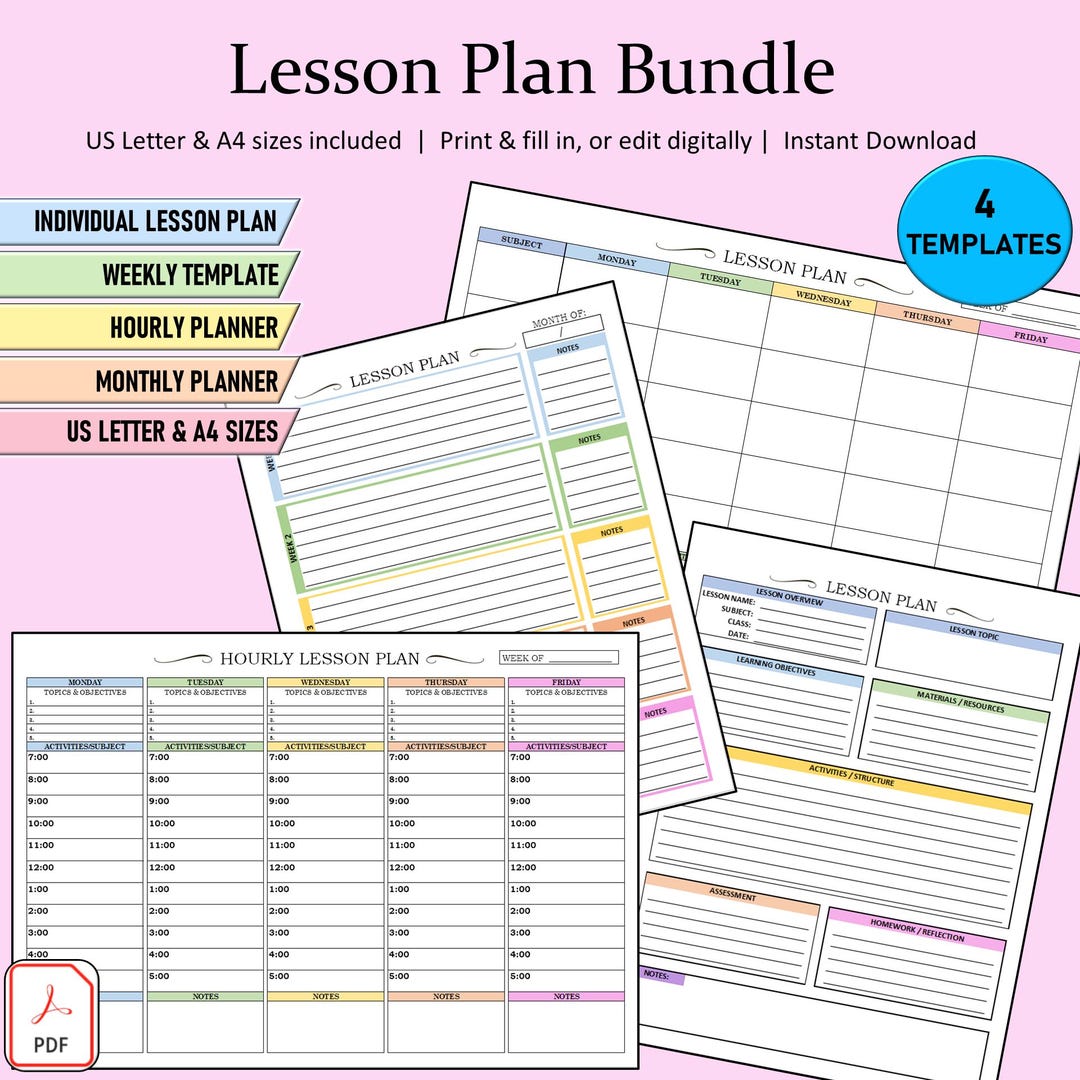 Colorful Lesson Plan Template, Teacher Lesson Planning Printable, Home ...