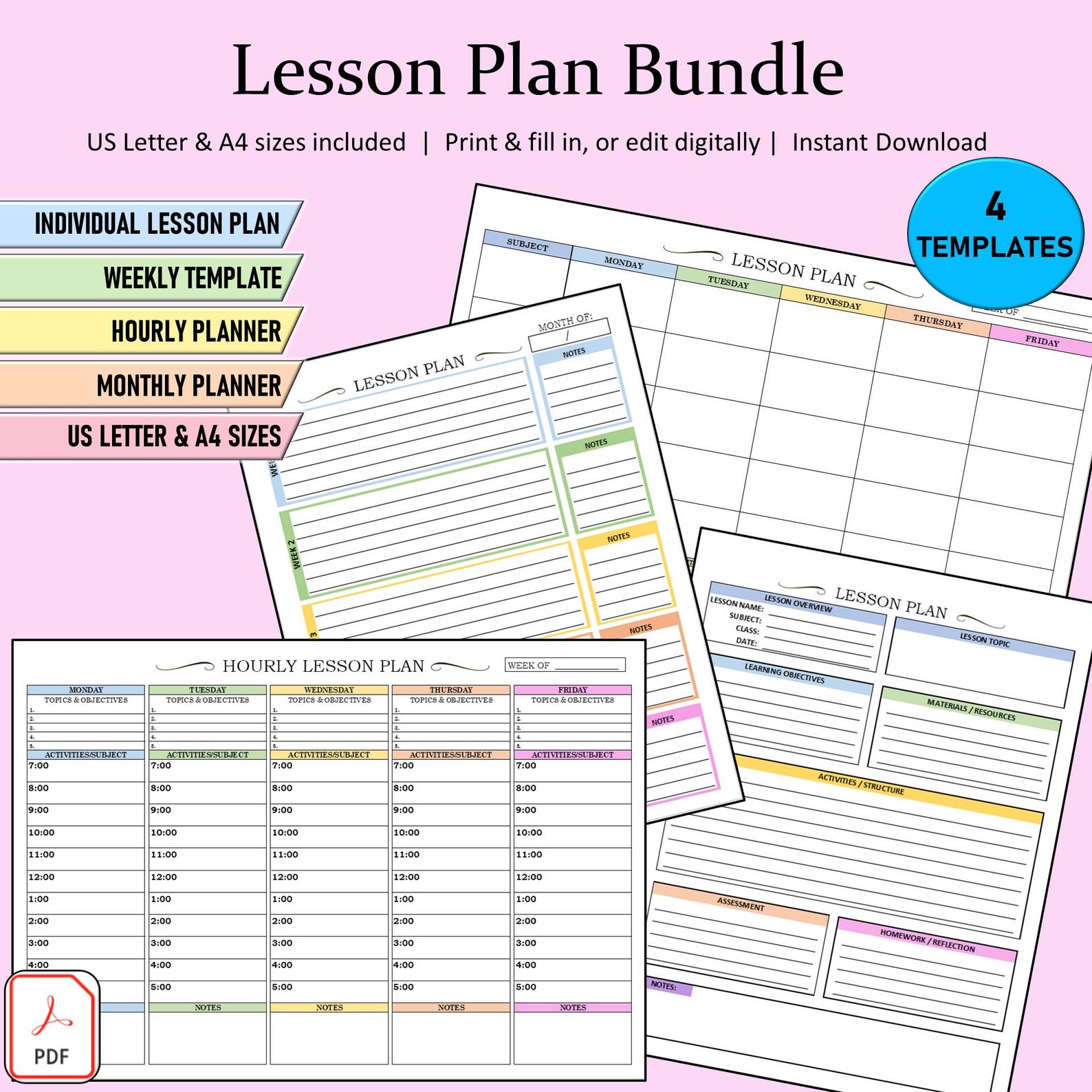 Colorful Lesson Plan Template, Teacher Lesson Planning Printable, Home ...