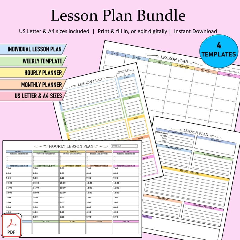 Colorful Lesson Plan Template, Teacher Lesson Planning Printable, Home ...
