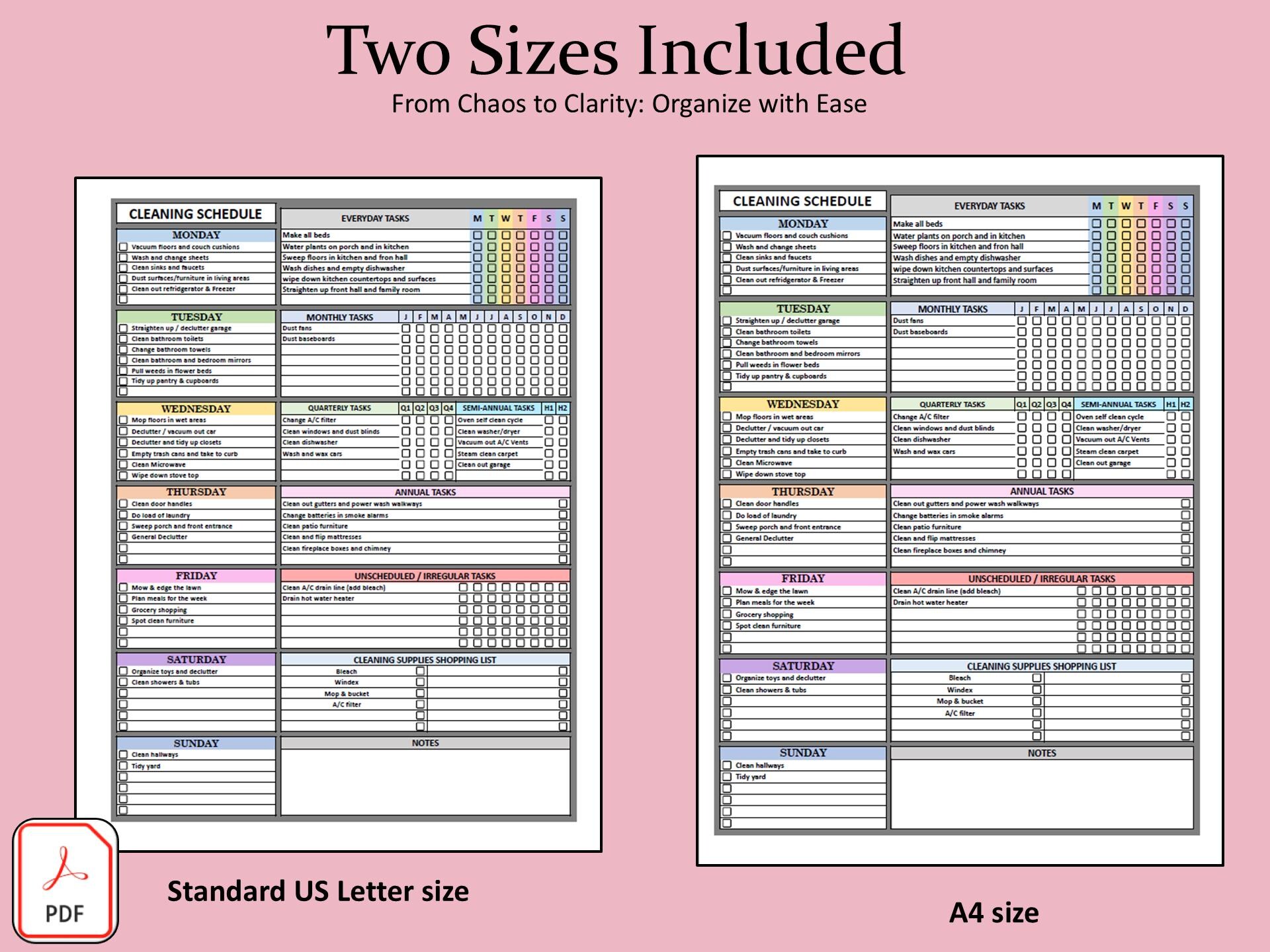 Editable Cleaning Schedule Planner, PDF & Google Sheets Household Chore ...