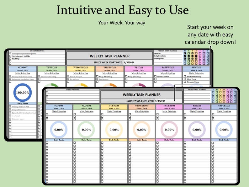 Weekly Planner Spreadsheet, Microsoft Excel Daily Task Tracking ...