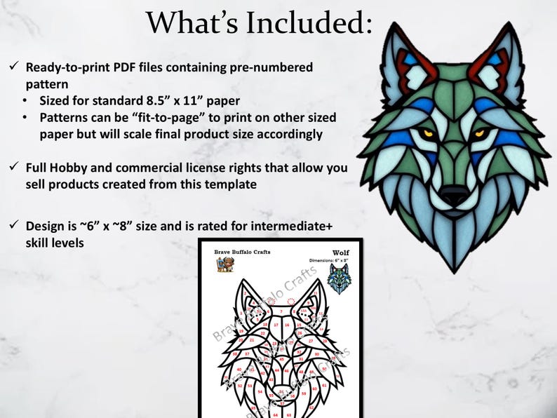 Wolf Stained Glass Pattern Template, PDF Suncatcher DIY Stencil ...
