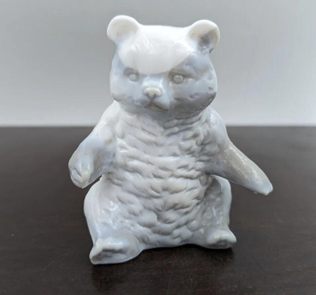 Vintage Mosser Slag Glass Bear Paperweight Figurine Signed Grey White ...