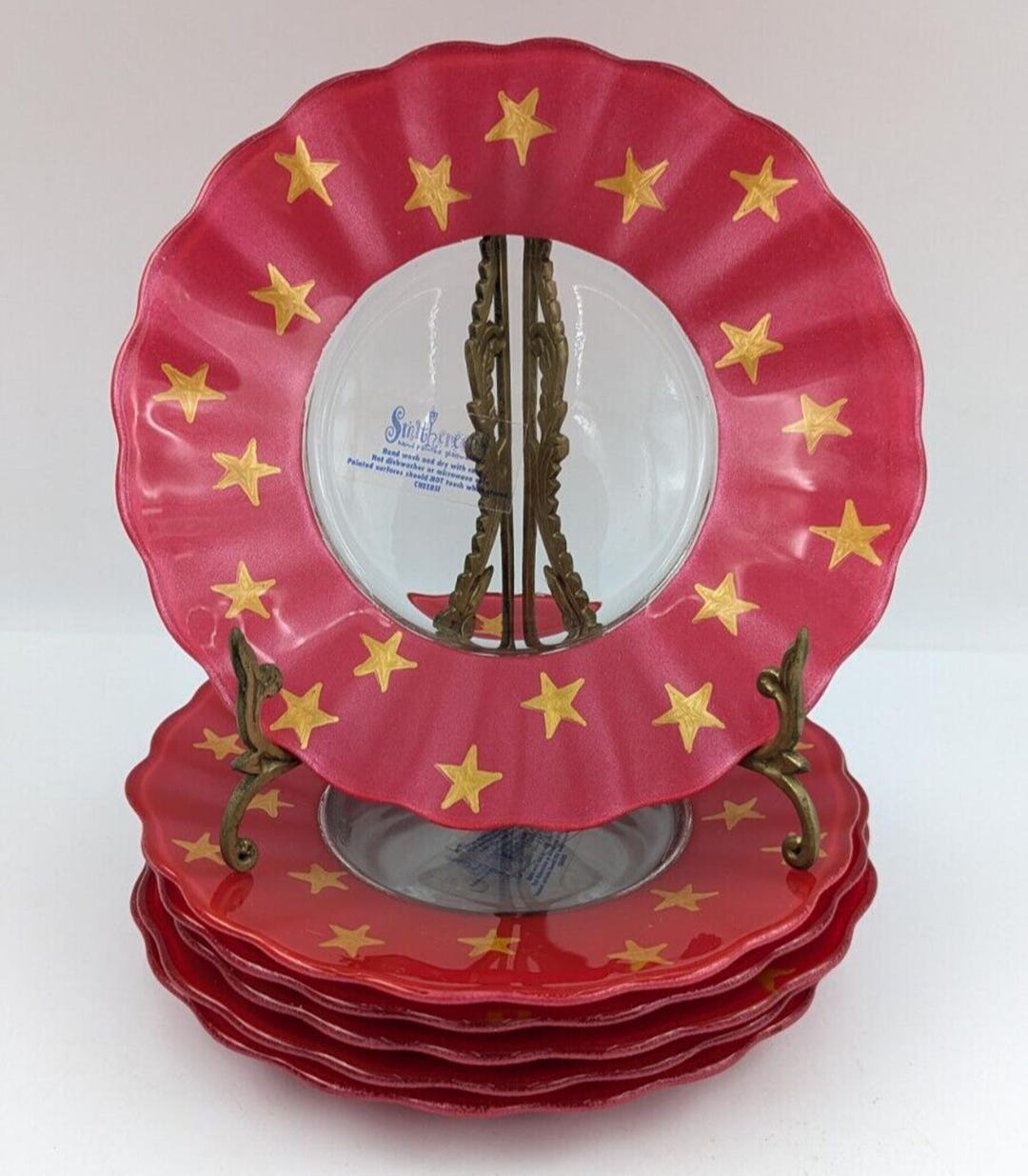 Smithereens Hand Painted Glass Salad Plate Set of 6 Plates Red Gold ...