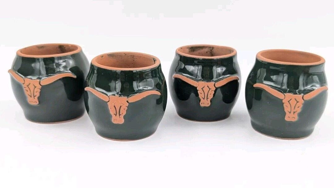 Frankoma Pottery Ranch Forest Green Napkin Ring Set of 4 Rings Longhorn ...