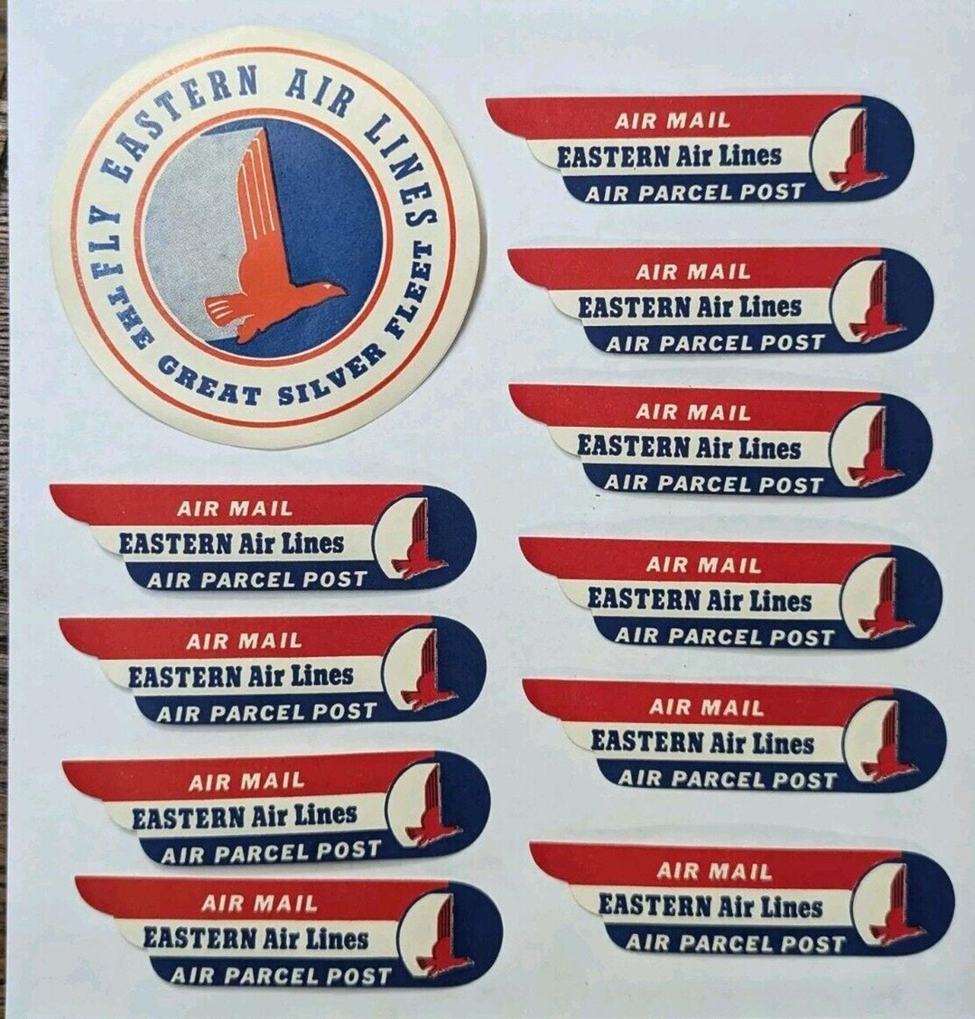Vintage Fly Eastern Air Lines / Air Mail / Air Parcel Post Stickers Lot ...