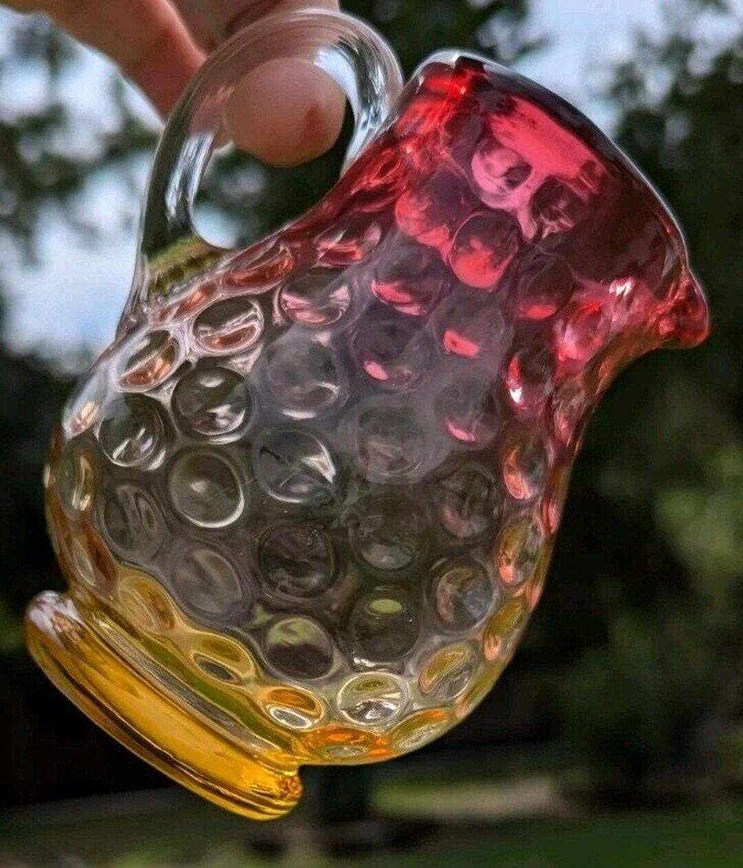 Antique Amberina Thumbprint Creamer Hand Blown Art Glass Ground Pontil ...