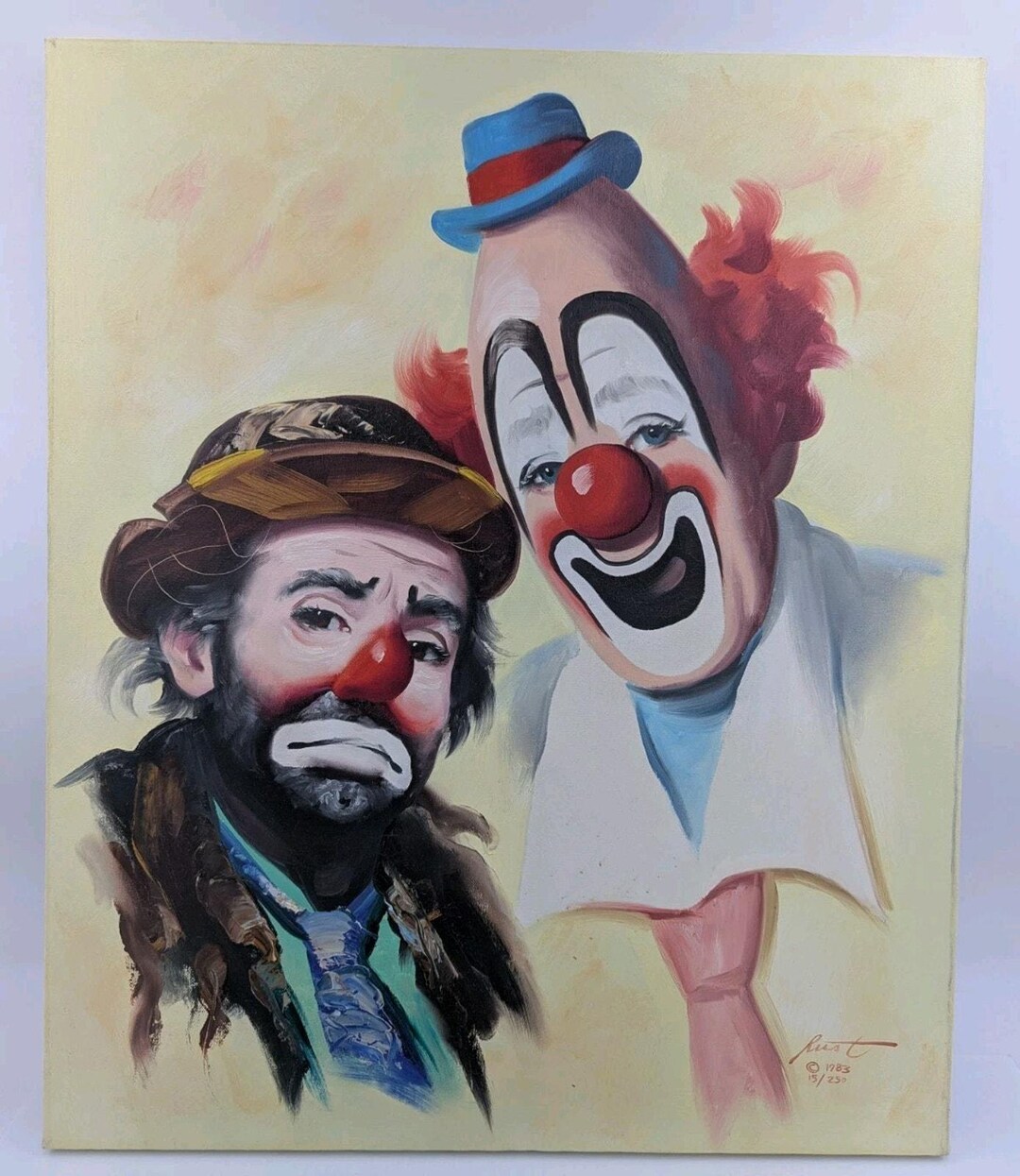 Emmett Kelly & Lou Jacobs Kelly Clown Painting Oil Canvas Rusty Rust LE ...
